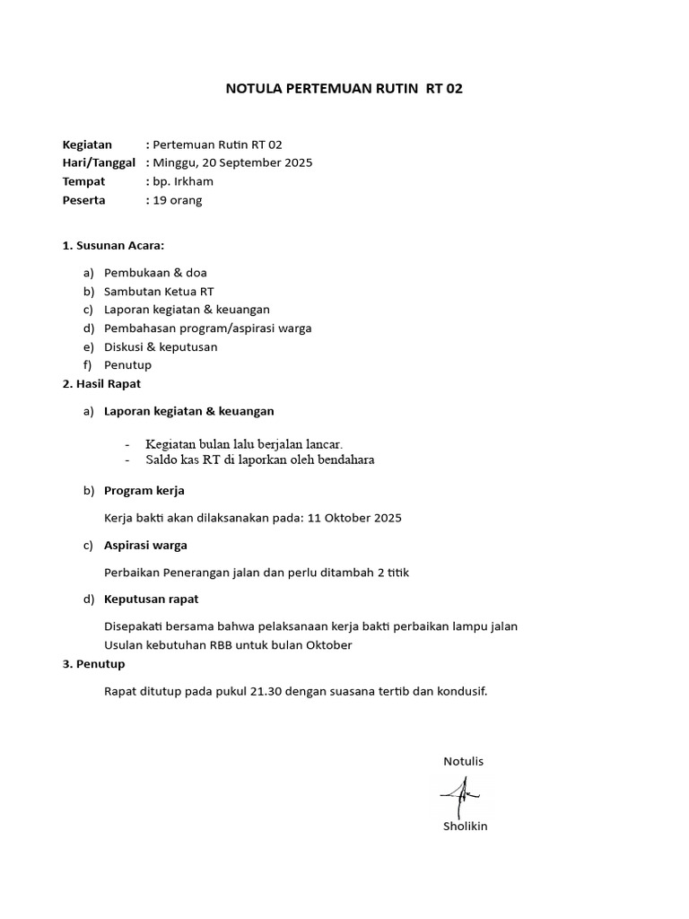 Notula Rapat Rt-Sep | PDF