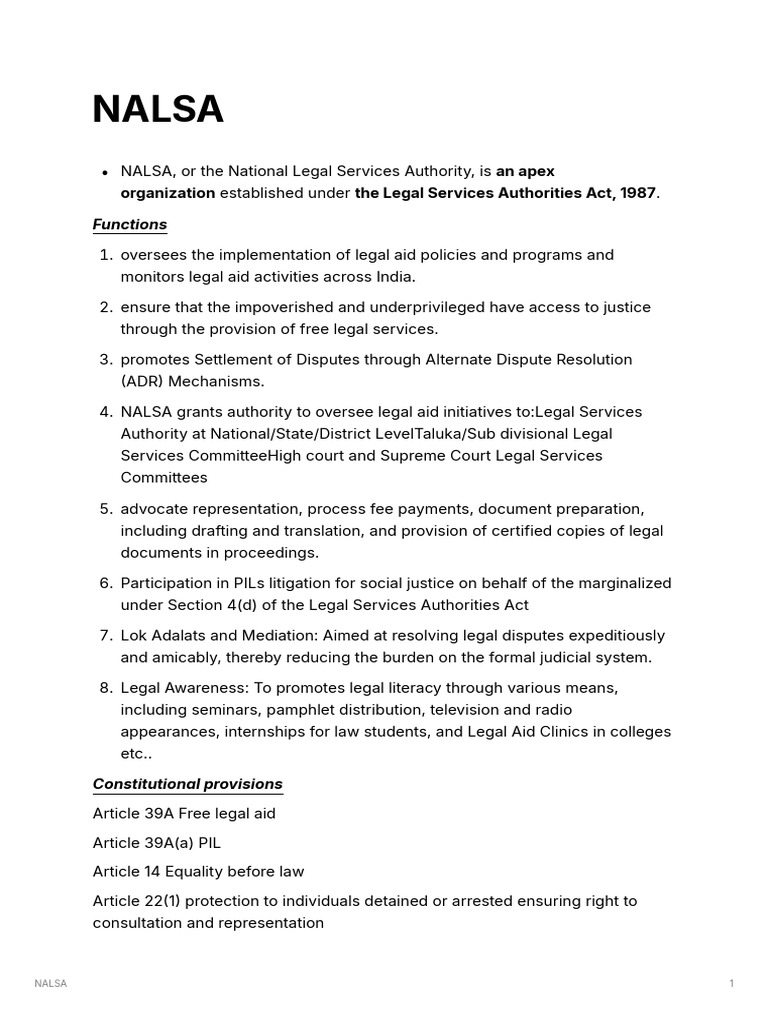 NALSA | PDF | Legal Aid | Alternative Dispute Resolution