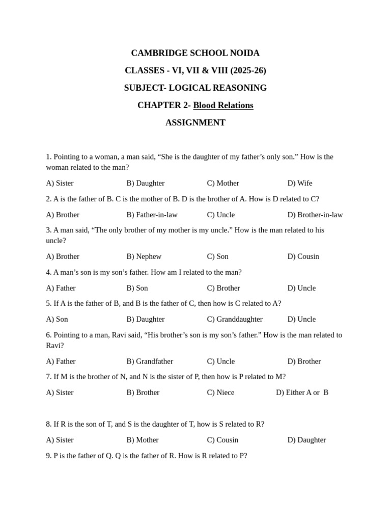BloodRelationsWorksheet | PDF | Chess Theory | Chess