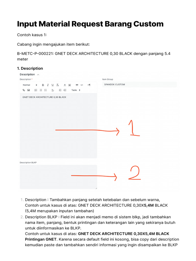 Input Material Request Barang Custom | PDF