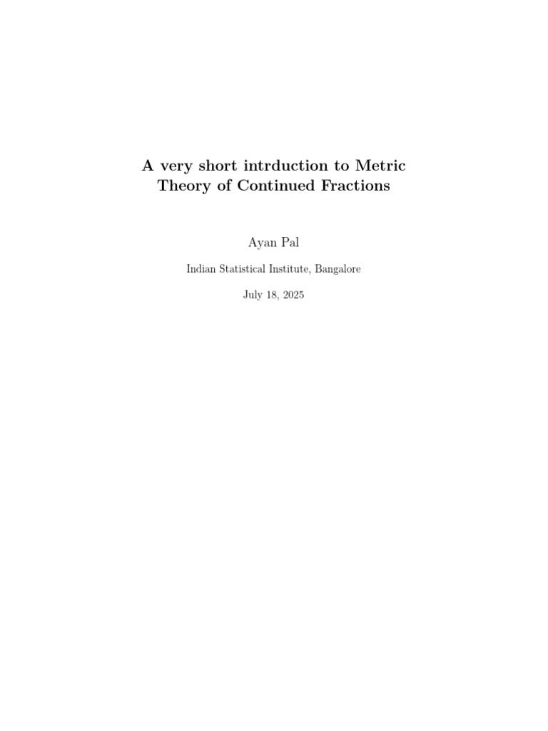 A Very Short Inntroduction To Metric Theory of Continued Fractions ...