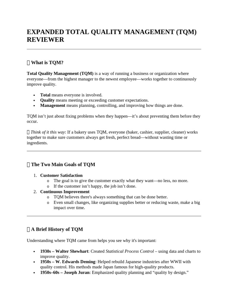 Total Quality Management (TQM) | PDF | Six Sigma | Production And ...