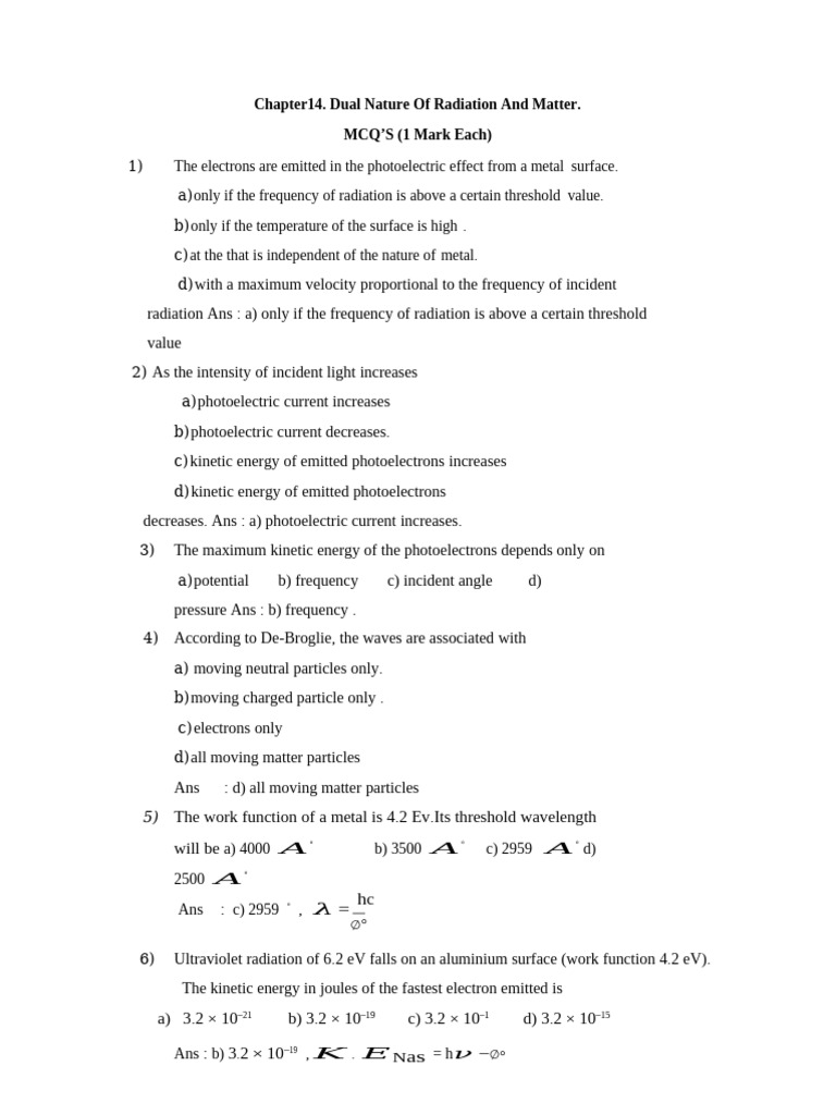 Chapter14 Photoelectric Effect Question Bank | PDF | Photoelectric ...