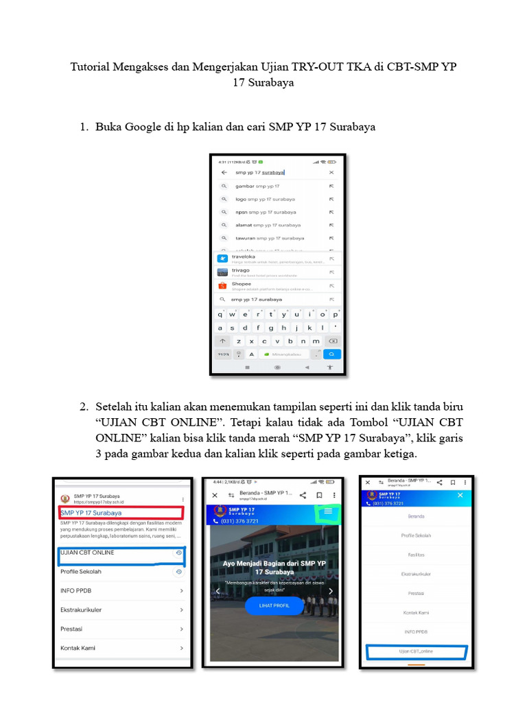 Tutorial Mengakses Dan Mengerjakan Ujian TRY | PDF