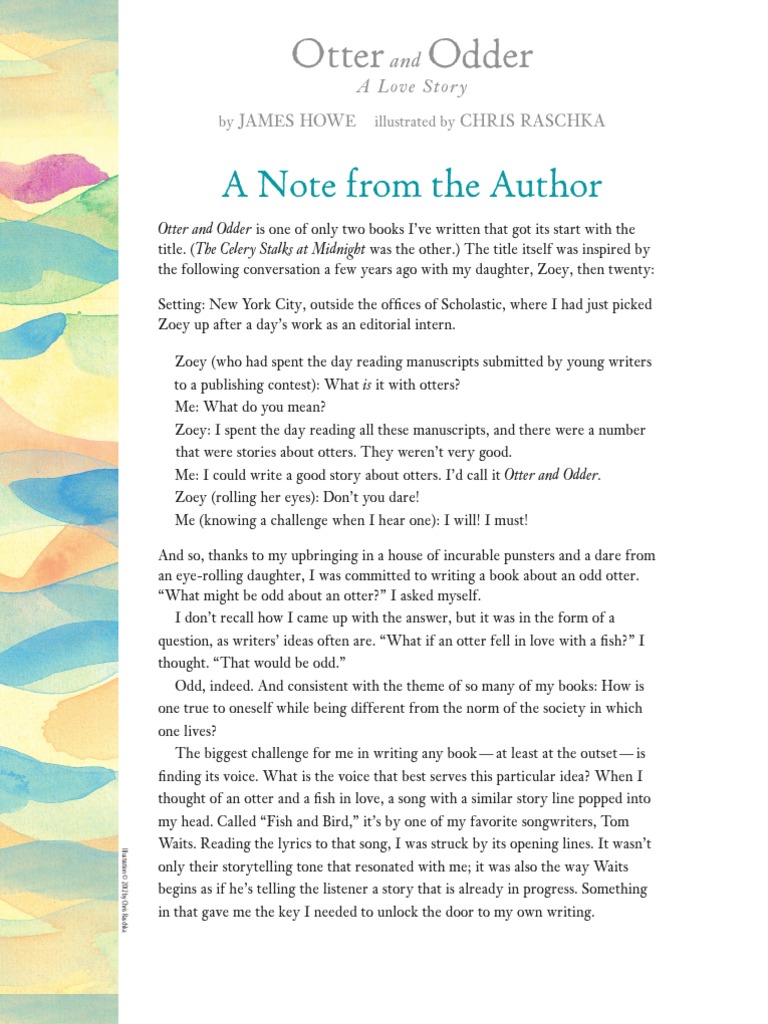 Author Note by James Howe About Otter and Odder | PDF | Leisure | Books