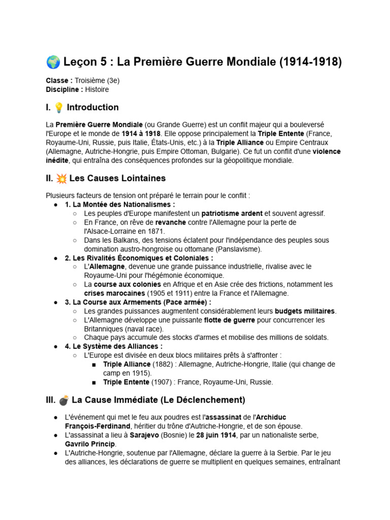 Causes et conséquences de la WWI | PDF | Première guerre mondiale ...
