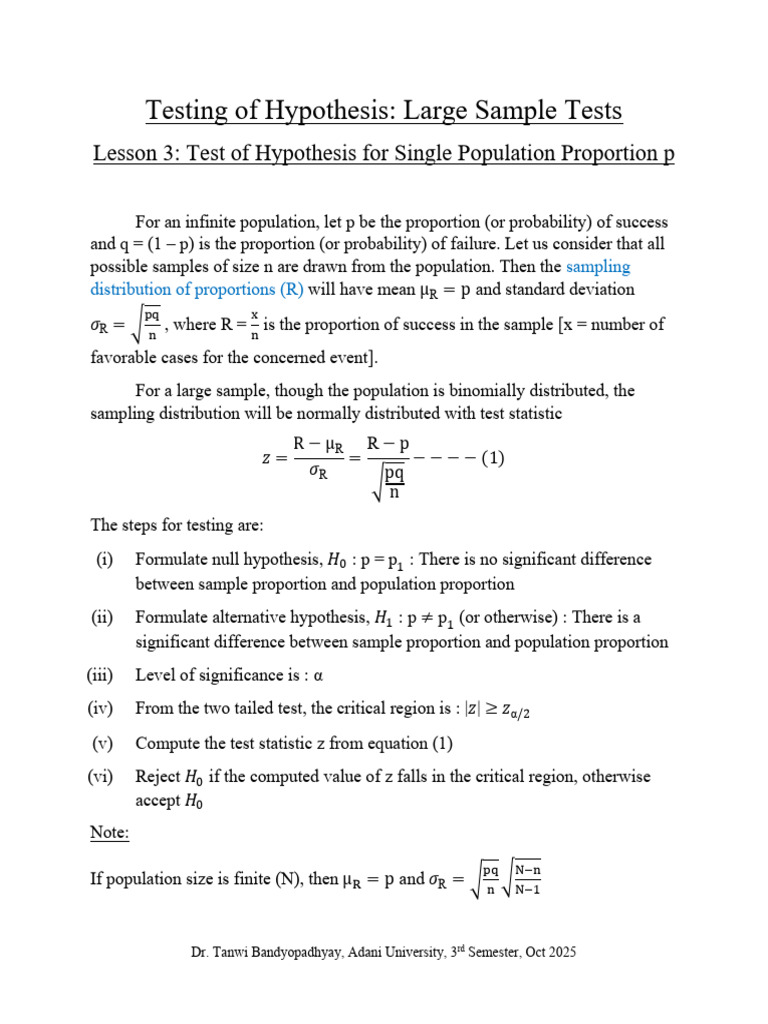 Single Population Proportion | PDF | Hypothesis | Statistical ...