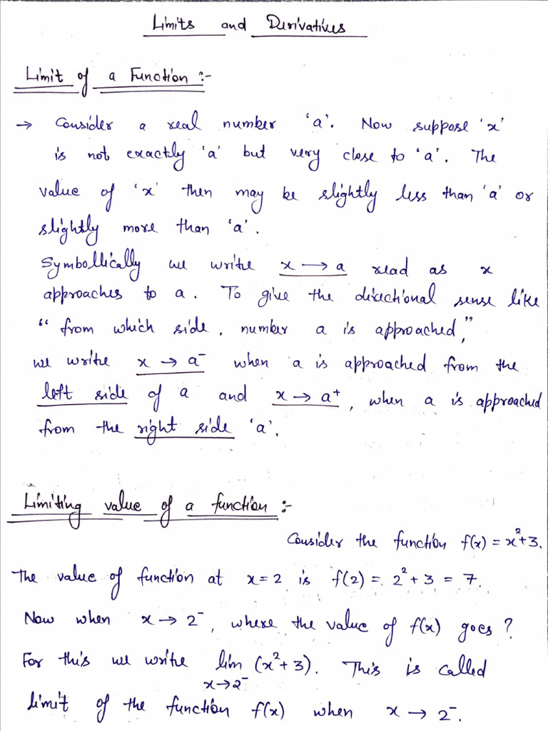 Limits & Derivatives Handwritten Notes | PDF