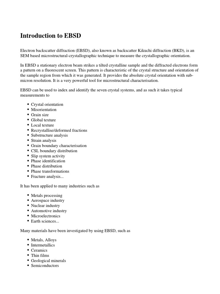 Introduction To EBSD | PDF | Scanning Electron Microscope | Molecular Physics