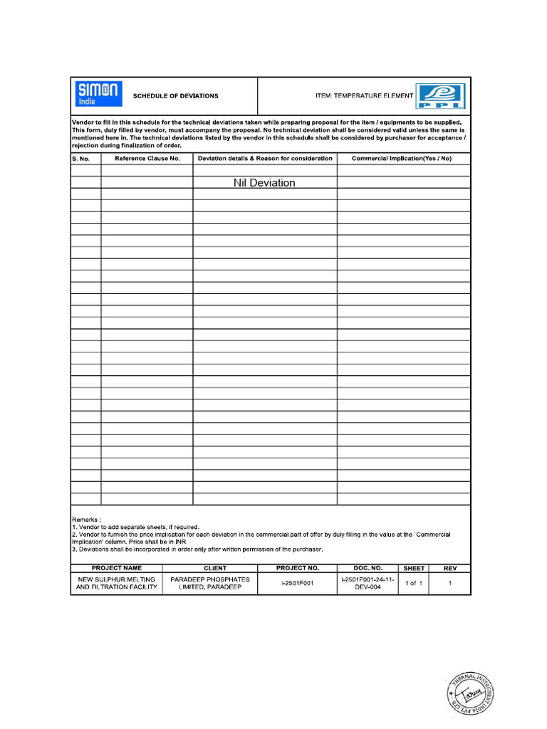 TE Nil Deviation Sheet | PDF