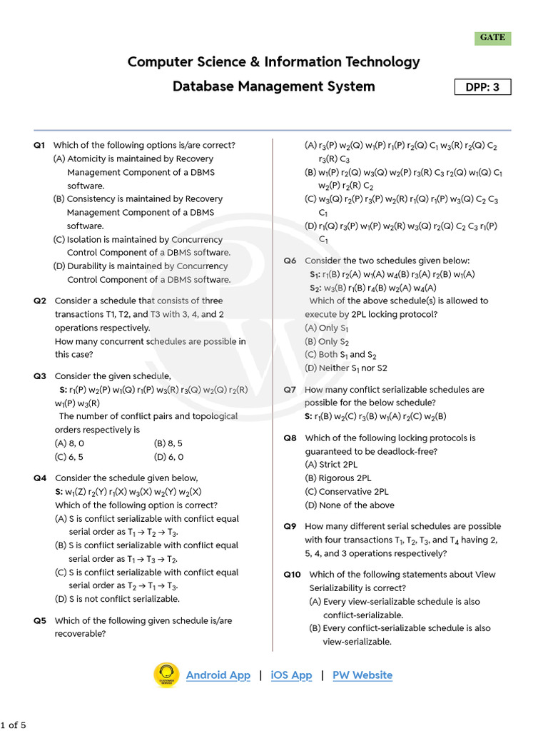 DBMS DPP 03 | PDF | Computing | Synchronization