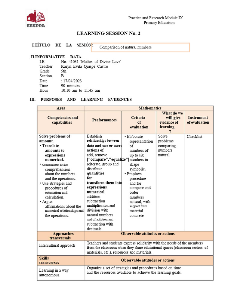 Learning Session No. 1 - Comparison of Natural Numbers | PDF | Multiplication | Mathematics