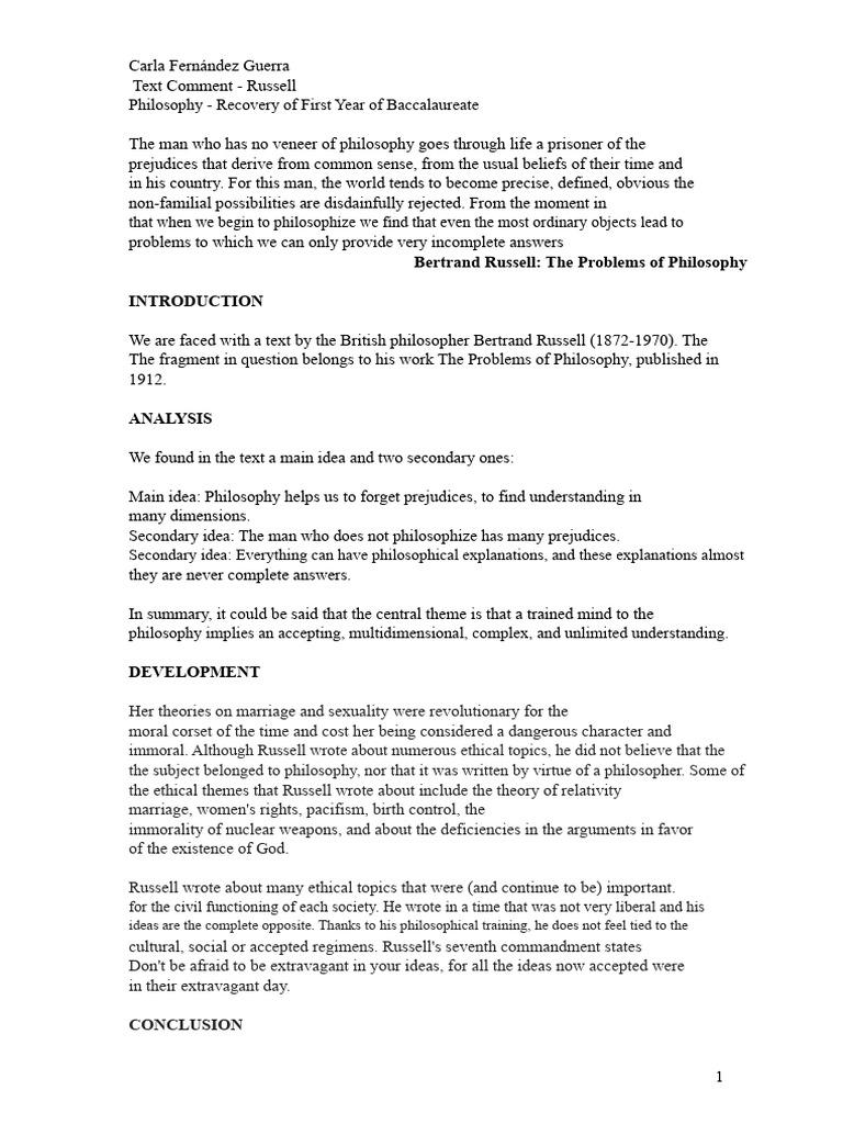Text Commentary - Bertrand Russell | PDF | Bertrand Russell | Idea