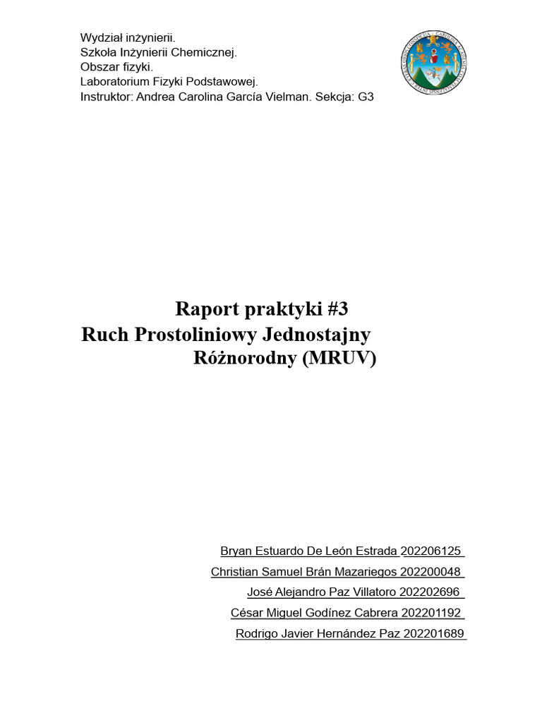Ćwiczenie #3 Ruch Prosty Jednostajnie Przyspieszony (MRUV) | PDF