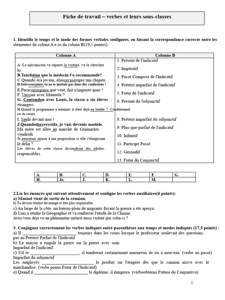 Identification des Temps et Modes Verbaux | PDF | Verbe | Grammaire