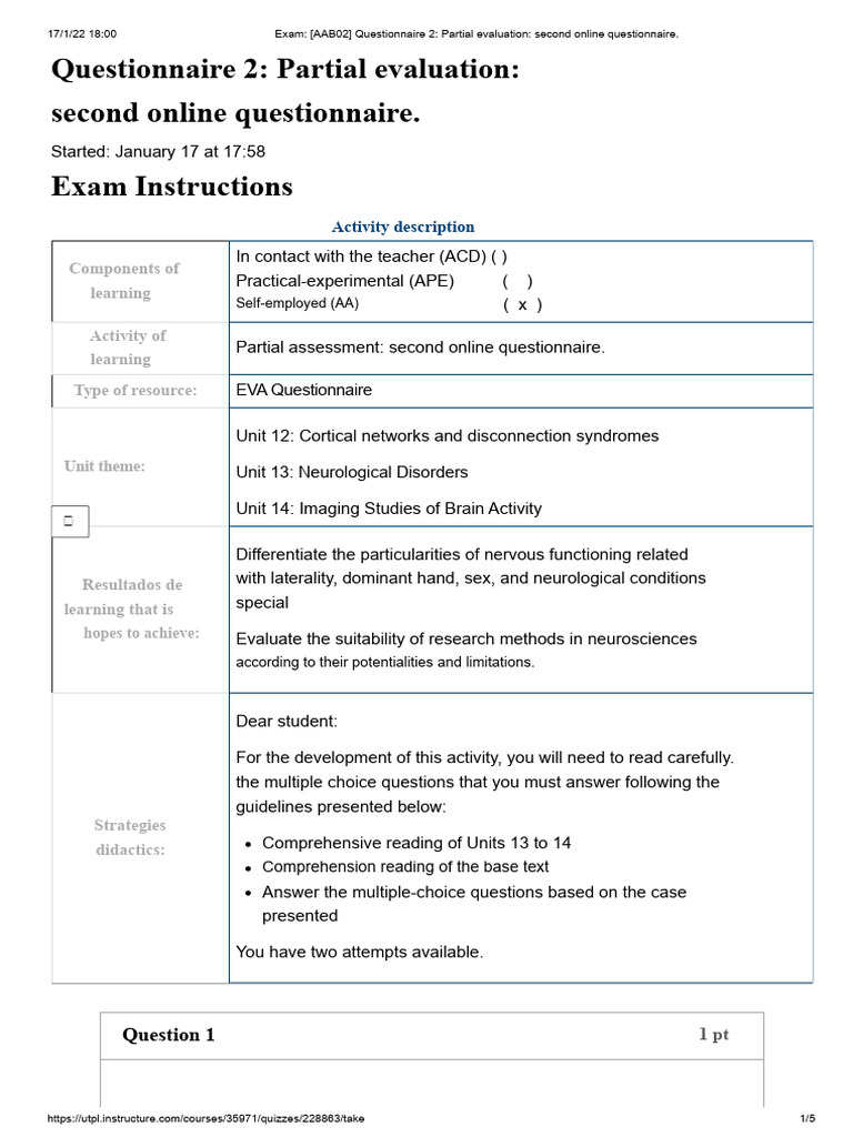 Exam (AAB02) Questionnaire 2 - Partial Evaluation - Second Online ...