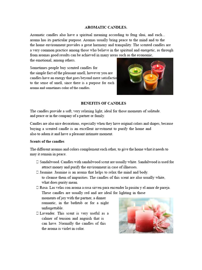 Benefits and Uses of Aromatic Candles | PDF | Odor | Candle