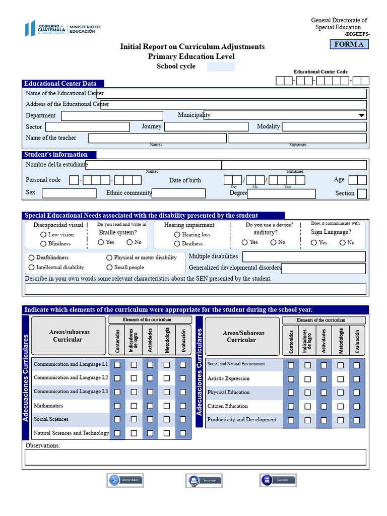 01 Curriculum Adjustment Form A | PDF | Special Education | Visual ...