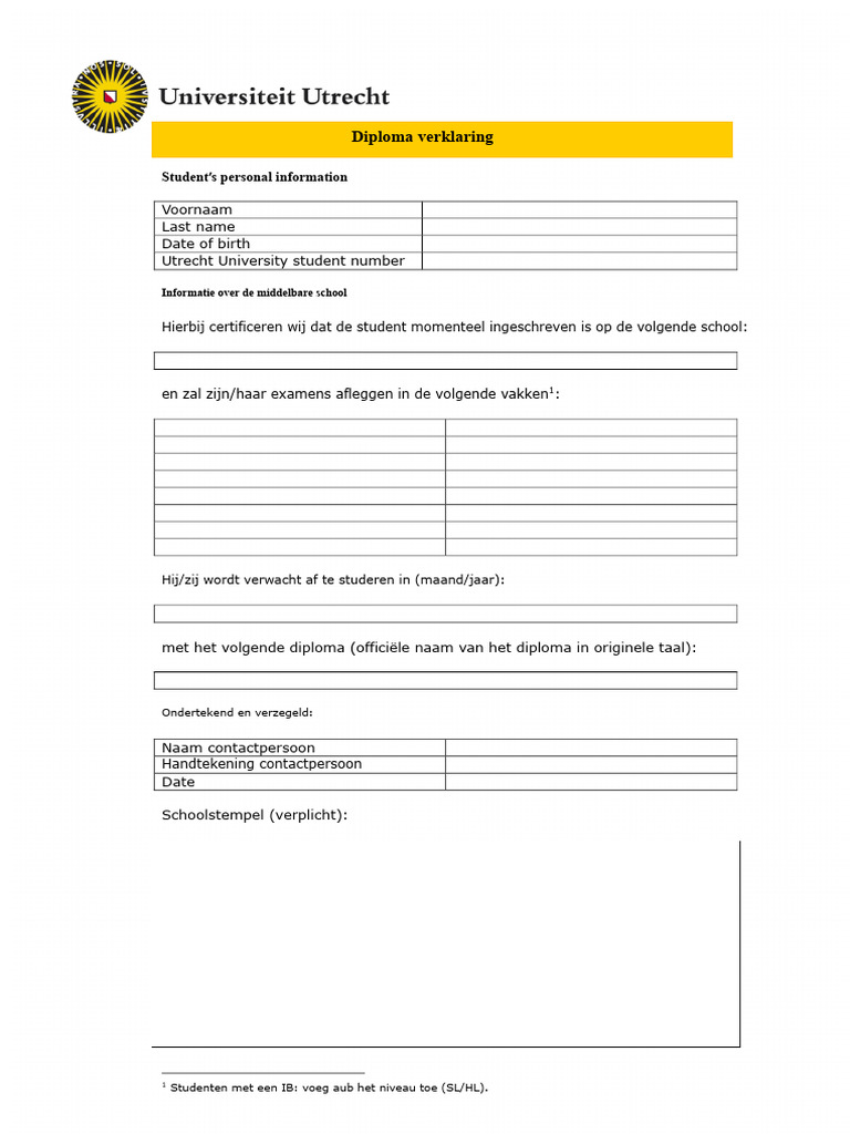 Utrecht Diploma verklaring | PDF