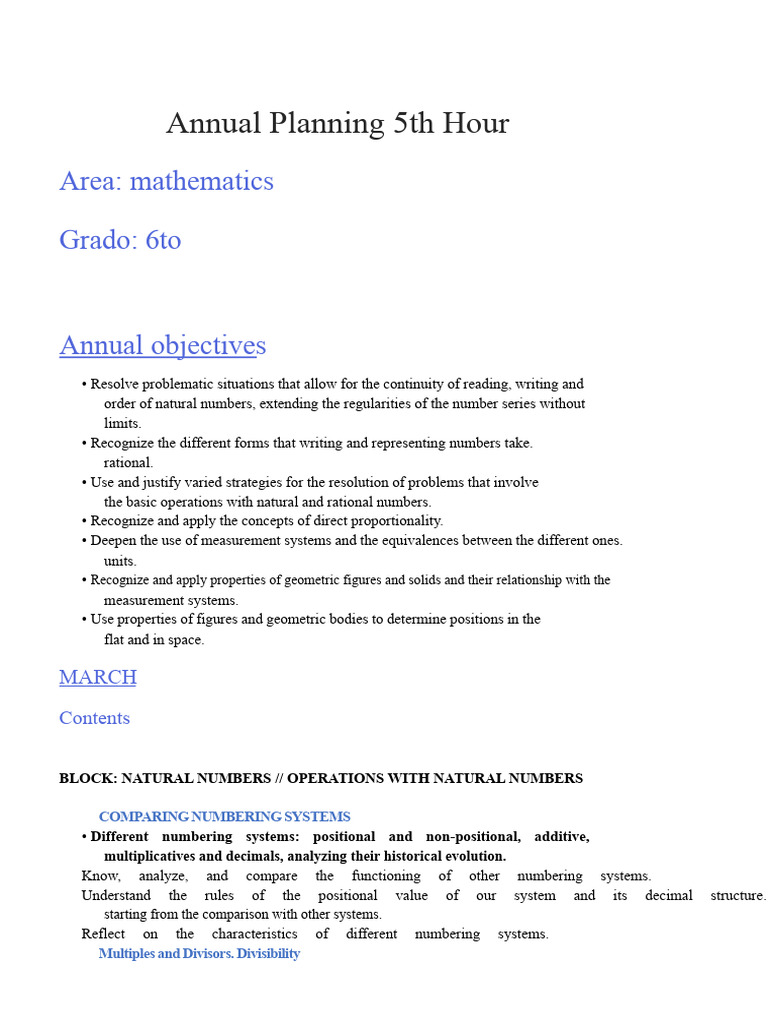 PLANNING 5TH HOUR MATHEMATICS 6TH 1(1) | PDF | Rectangle | Multiplication