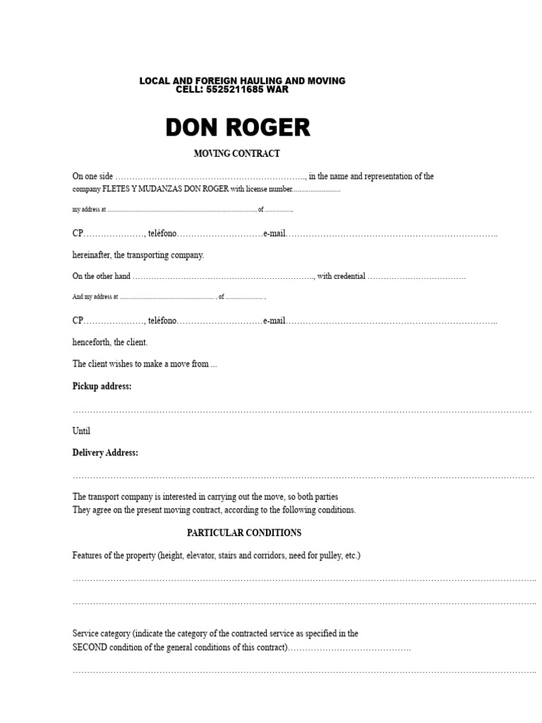 Moving Contract for Local and Foreign Services | PDF | Taxes | Transport