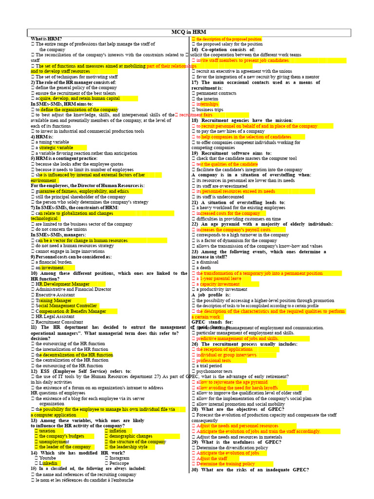 370249551-MCQ-HRM-corrected | PDF | Employment | Human Resource Management