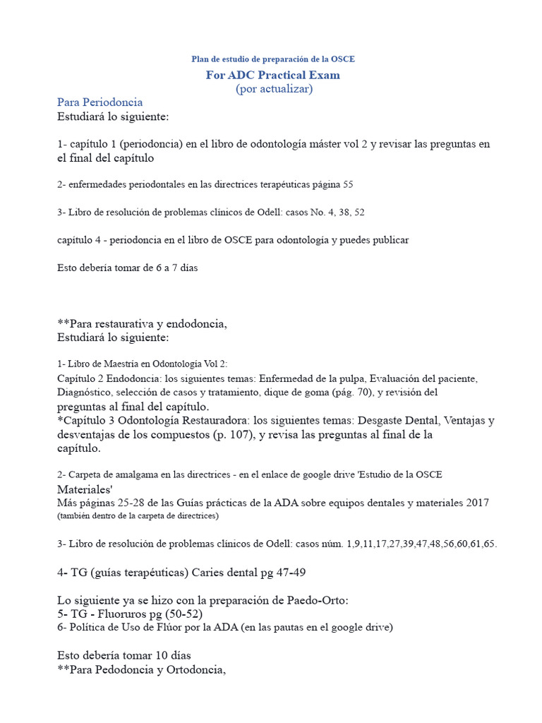 Plan de Estudio de La OSCE - ADC PASS Dr. Mohamed Soliman Grupo | PDF | Odontología ...