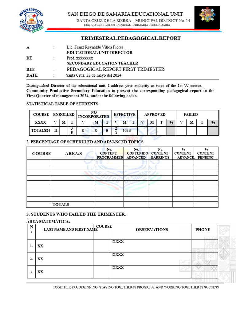 Secondary Report Format Uesds 2024 | PDF