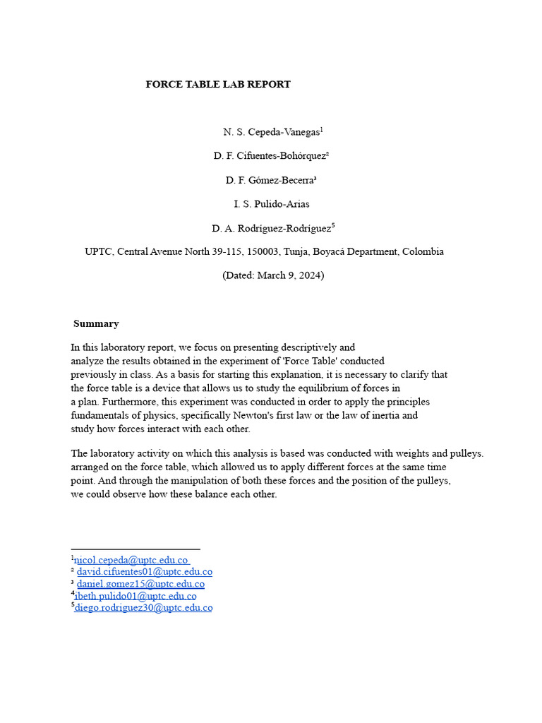Laboratory Report Force Table | PDF | Force | Physics
