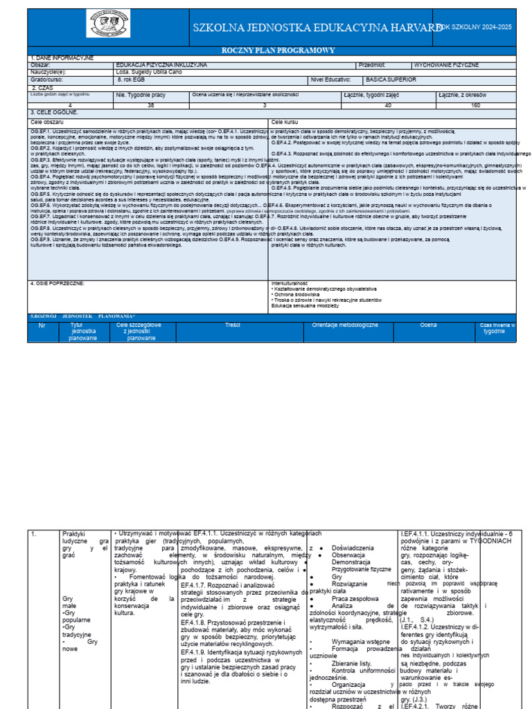 Pca Wychowanie Fizyczne, Eca, 2024 2025. | PDF