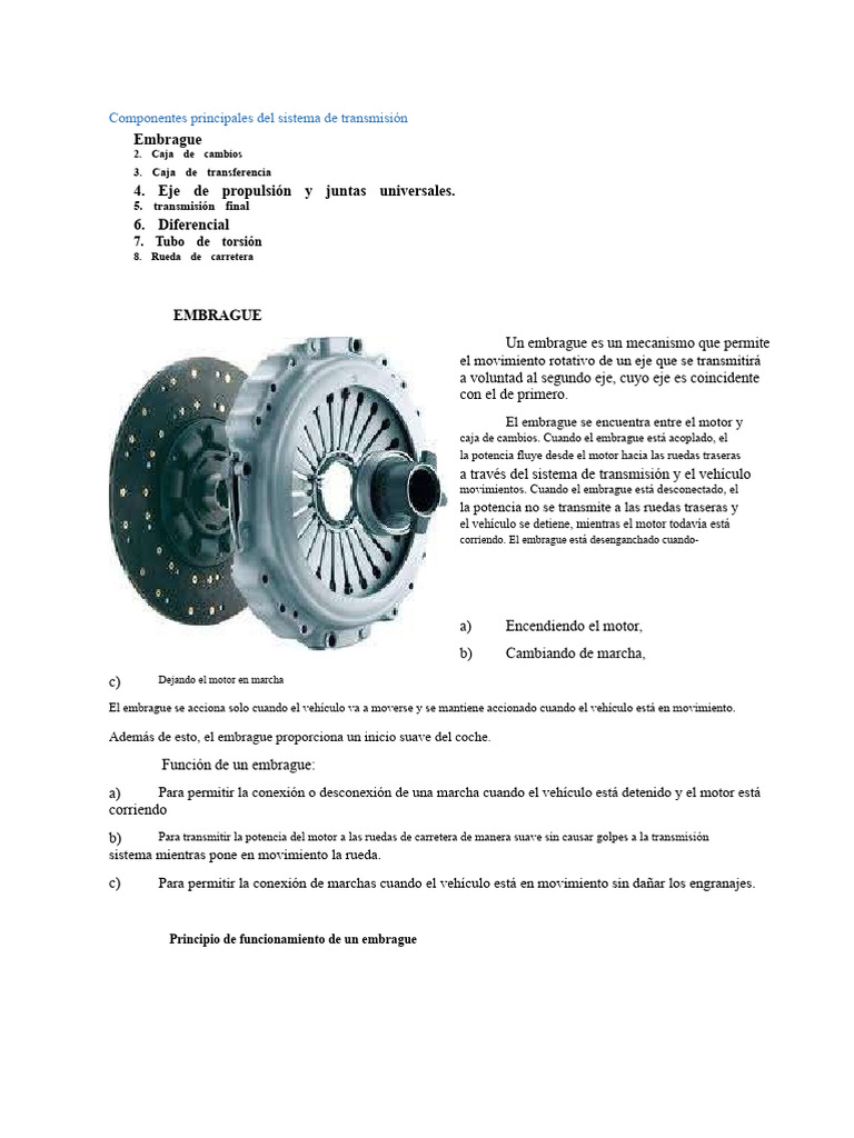 Componentes Principales Del Sistema de Transmisión | PDF | Tracción en ...