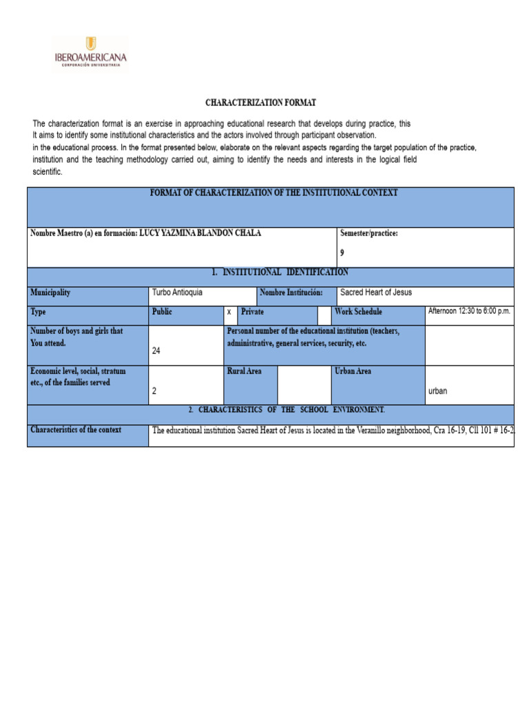 Institutional Characterization Format Pedagogical Practices Iii Lucy ...