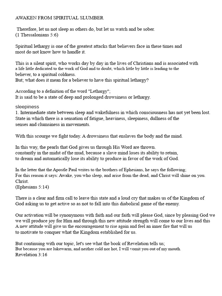 Spiritual Lethargy | PDF | Gospel Of Matthew | Jesus
