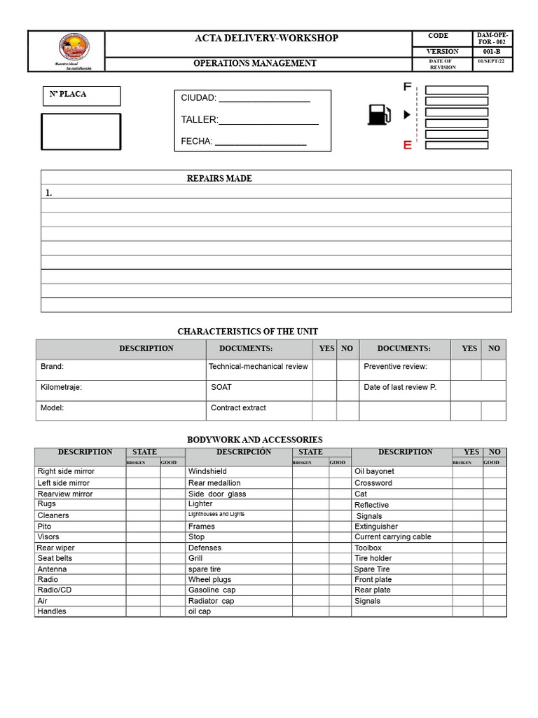 Delivery Record Workshop DAM-OPE-003-B | PDF | Rear Wheel Drive ...