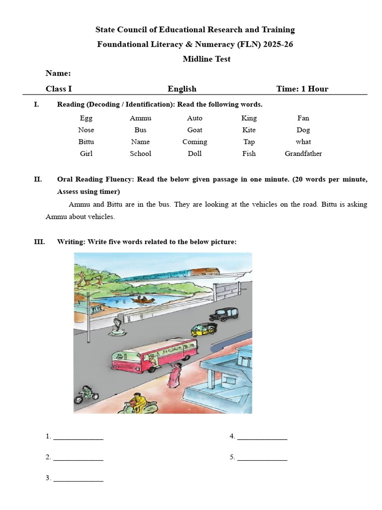 FLN Midline Test Papers-2025-26 EM | PDF