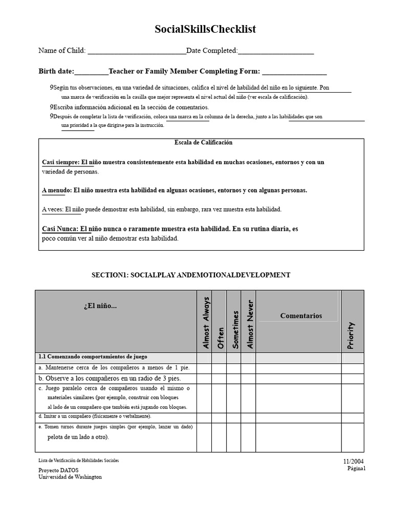 Lista de Verificación de Habilidades Sociales | PDF | Autorregulación ...
