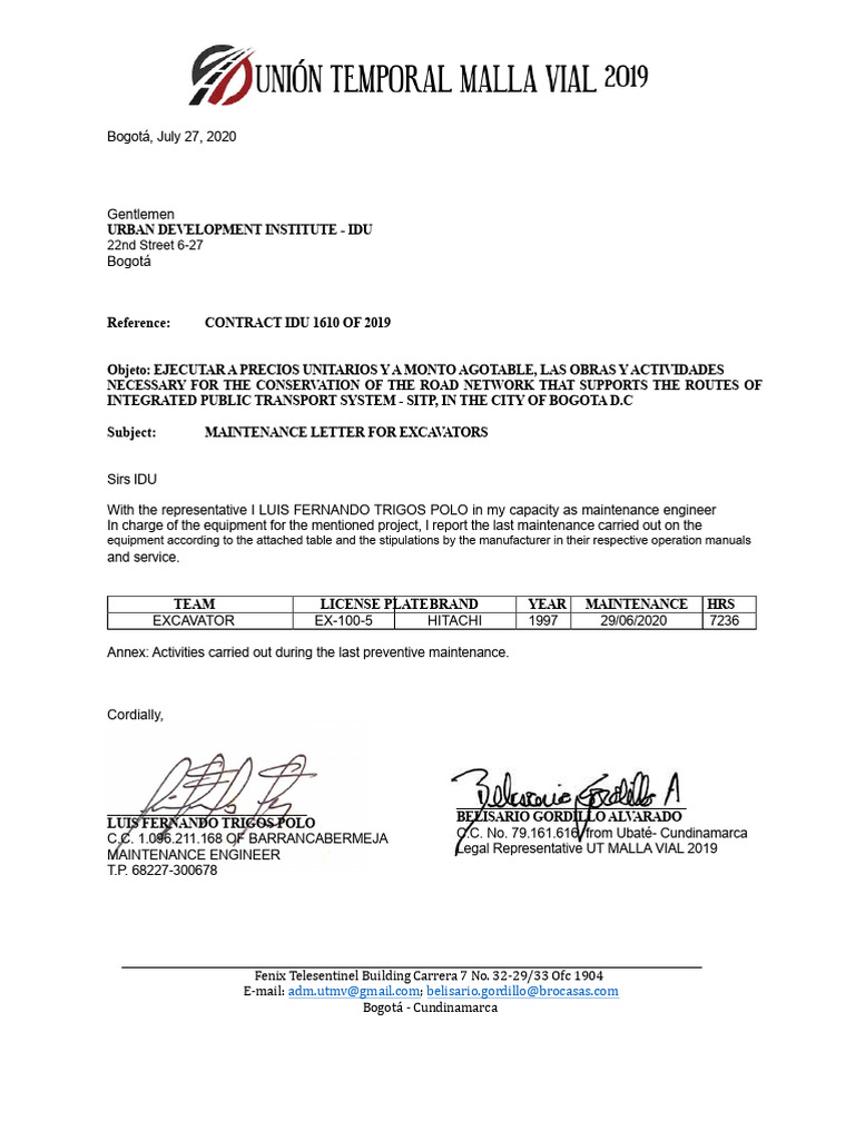 Maintenance Letter For Hitachi Ex100 Excavator | PDF | Motor Oil ...
