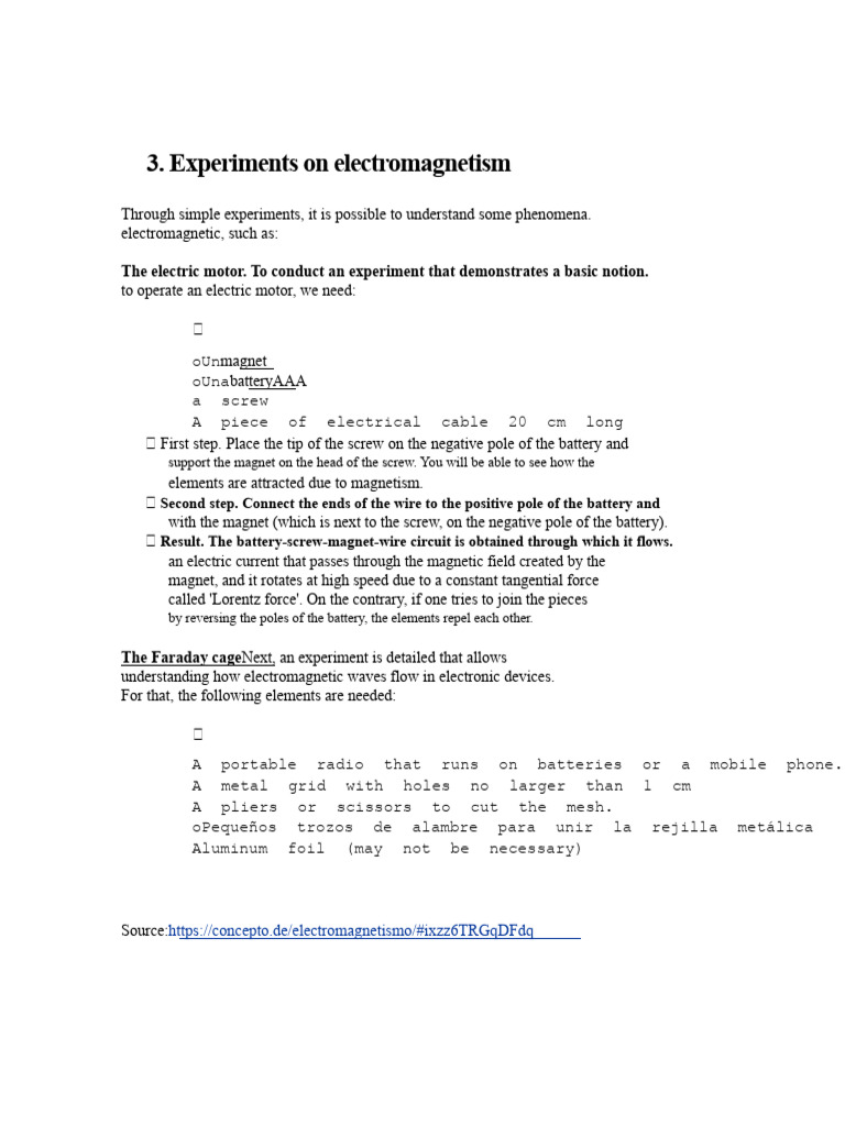 Experiments On Electromagnetism Pdf