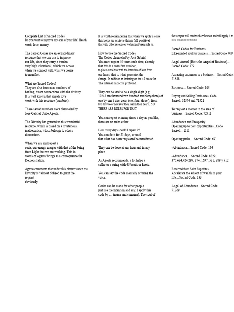 Complete List of Sacred Codes | PDF | Love | Gratitude