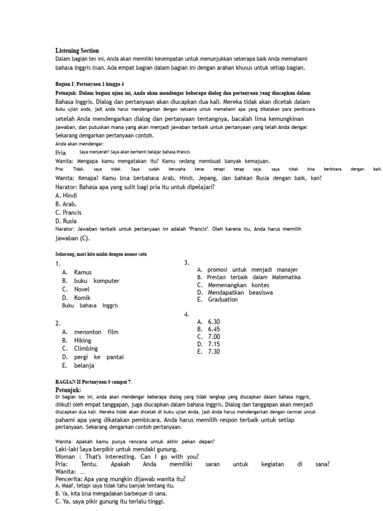 Panduan Tes Listening Bahasa Inggris | PDF