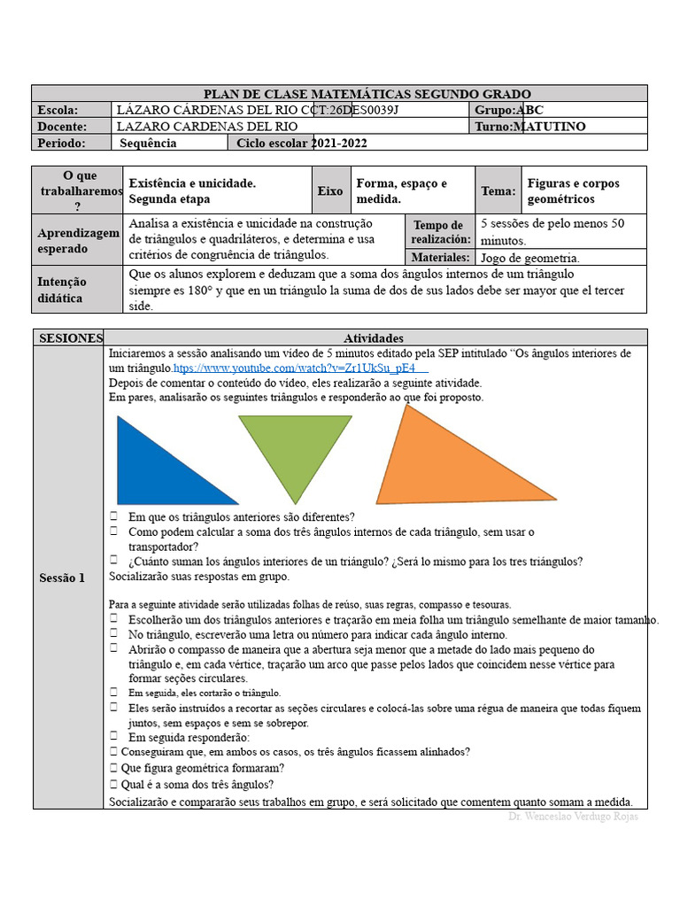 PLANO DE AULA MAT 2º ABC 21 A 24 JUNHO | PDF | Triângulo | Ângulo