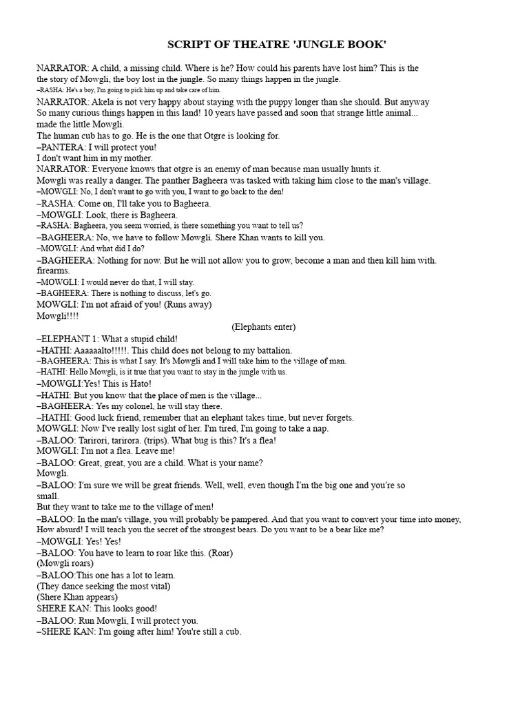 The Jungle Book Play Script | PDF | Bagheera | Shere Khan