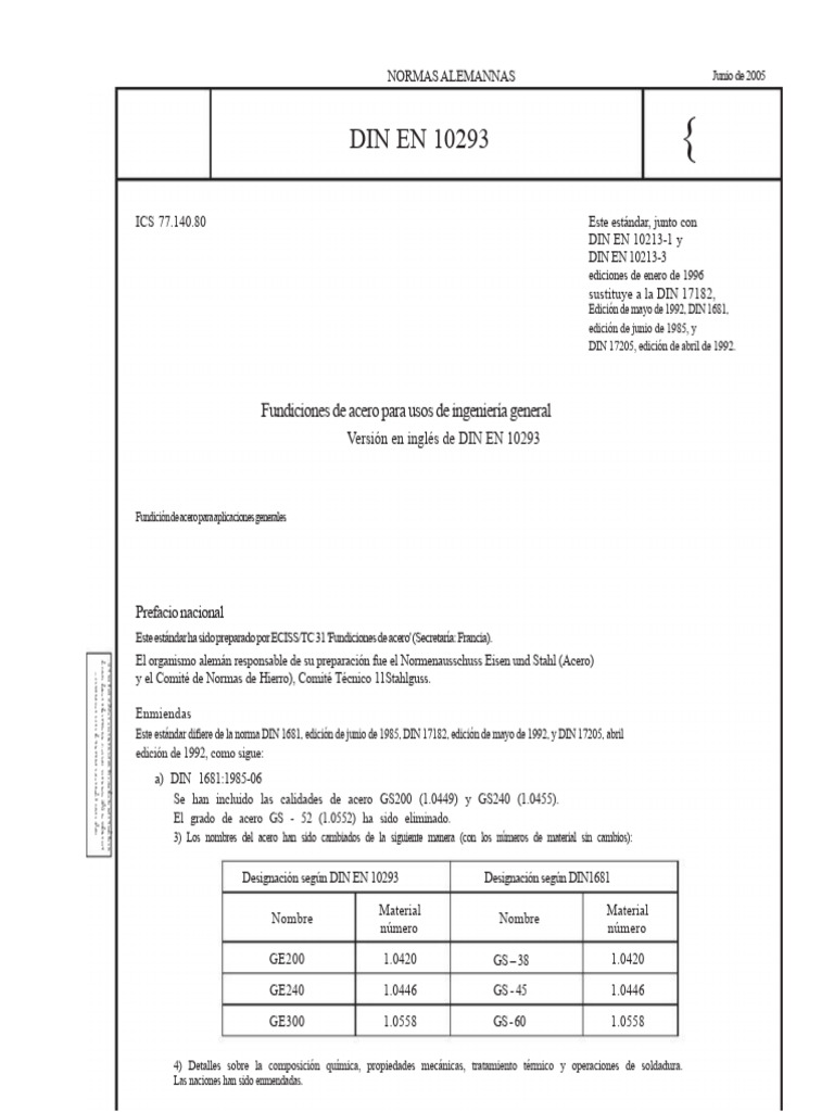 Normas DIN EN 10293 de Fundiciones de Acero | PDF | Acero | Tratamiento ...