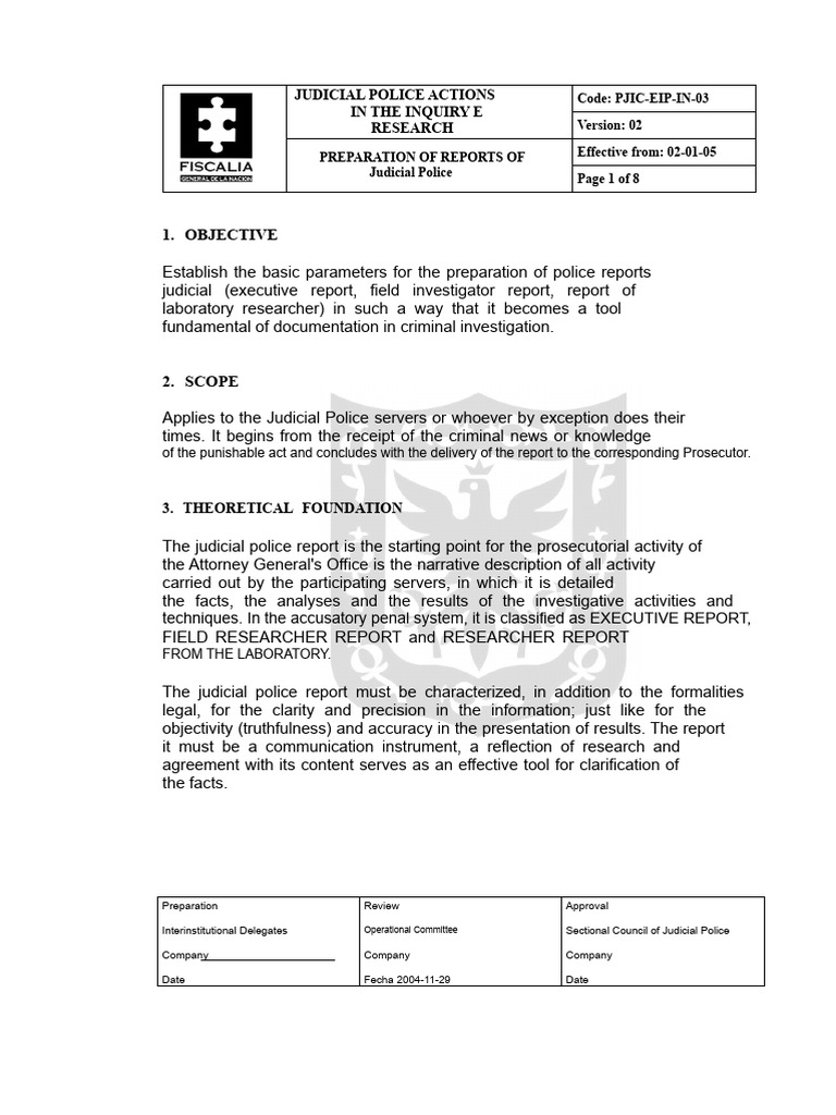 Preparation of Judicial Police Report JPIC-EIP-IN-03 D 1 | PDF ...