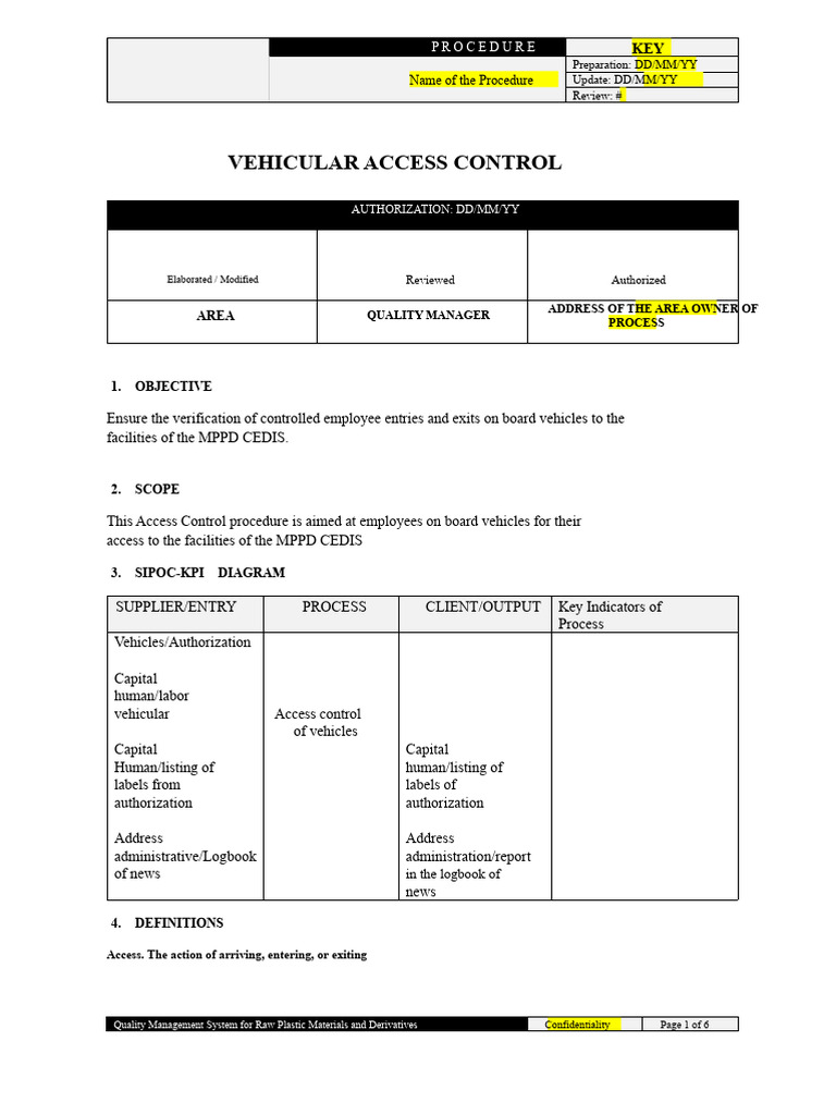 Vehicular Access Control Procedure 23 12 22 | PDF | Identity Document