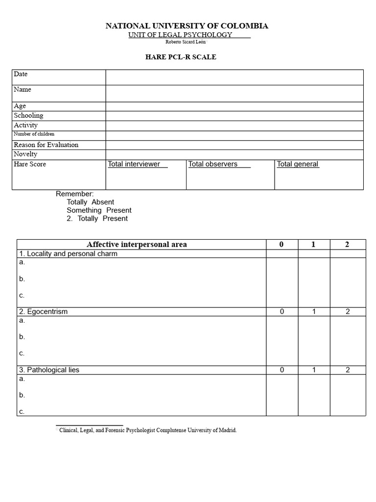 PCL-R Format | PDF | Mental Health | Abnormal Psychology