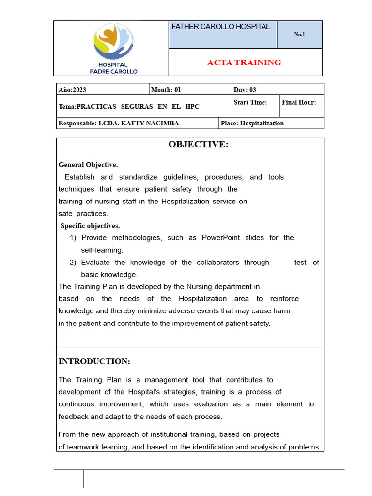 Training Minutes Safe Practices January | PDF | Patient Safety | Safety