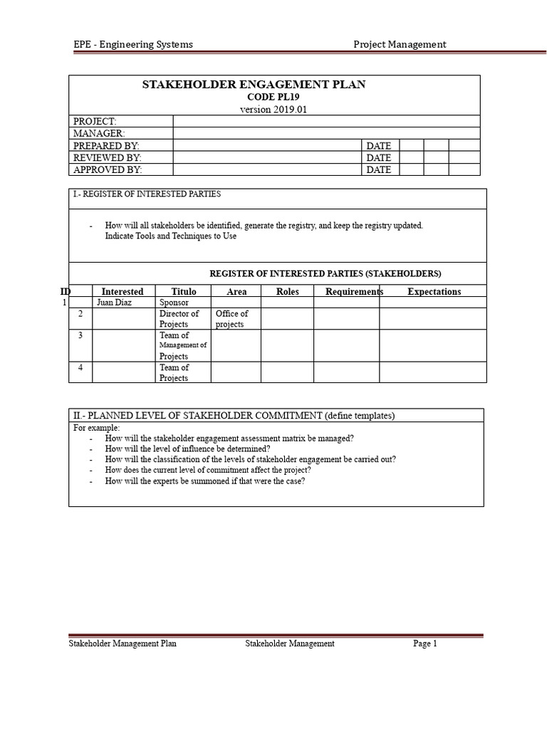 PL - 19 Stakeholder Engagement Plan | PDF | Project Management