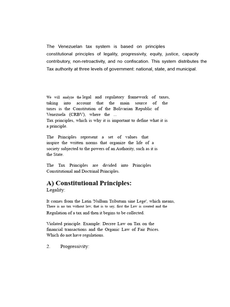 The Venezuelan Tax System Is Based On The Constitutional Principles of ...