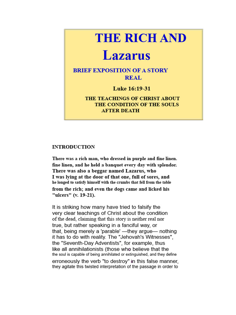 The Rich Man and Lazarus | PDF | Religious Belief And Doctrine